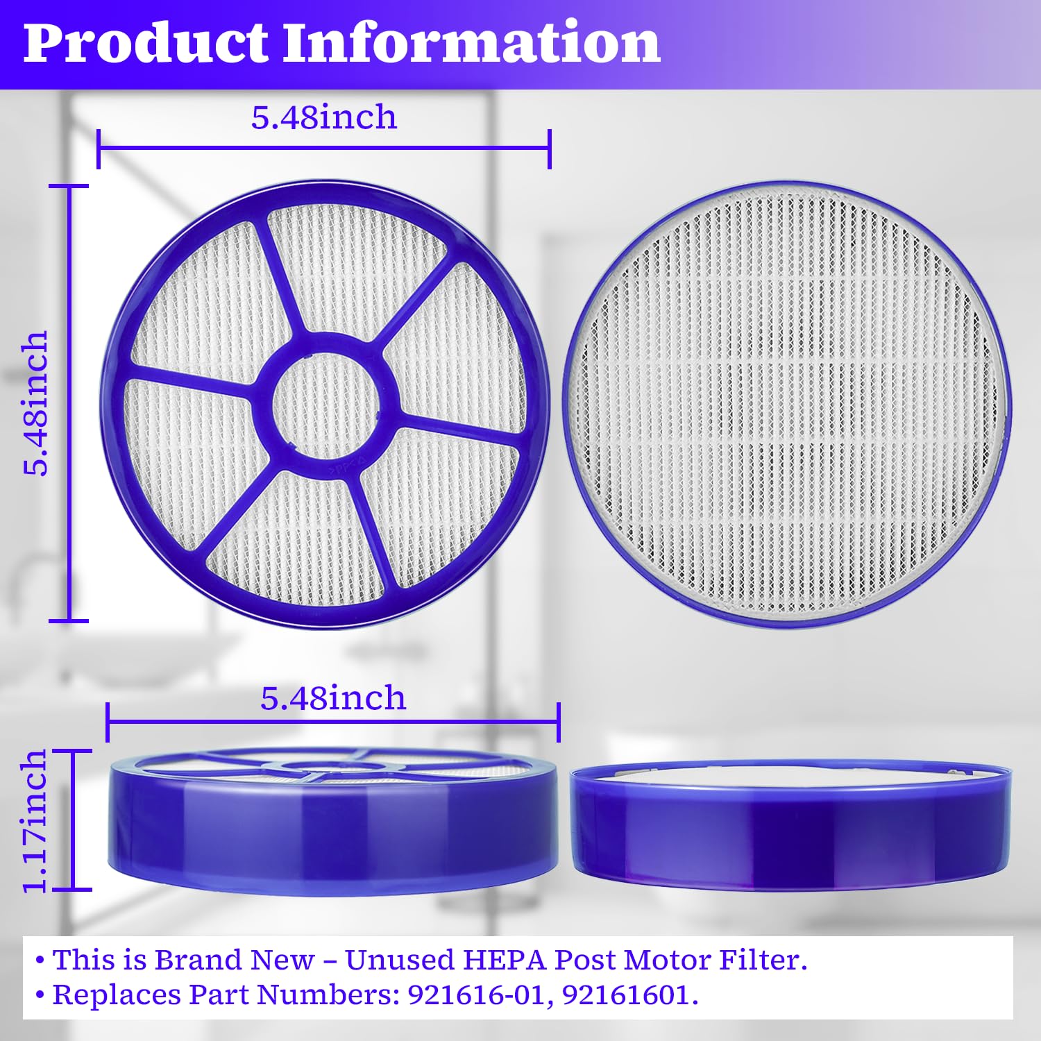 HASMX DC33 Post Motor HEPA Exhaust Filter Replacement for Dyson DC33 Upright Vacuum Cleaners, Replaces Part Numbers: 921616-01, 92161601 Round (1-Pack)