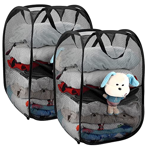 Simplized Popup Laundry Hamper Large Foldable | Pop-up Mesh Hamper Dirty Clothes Basket with Carry Handles (2 Pack-Large)