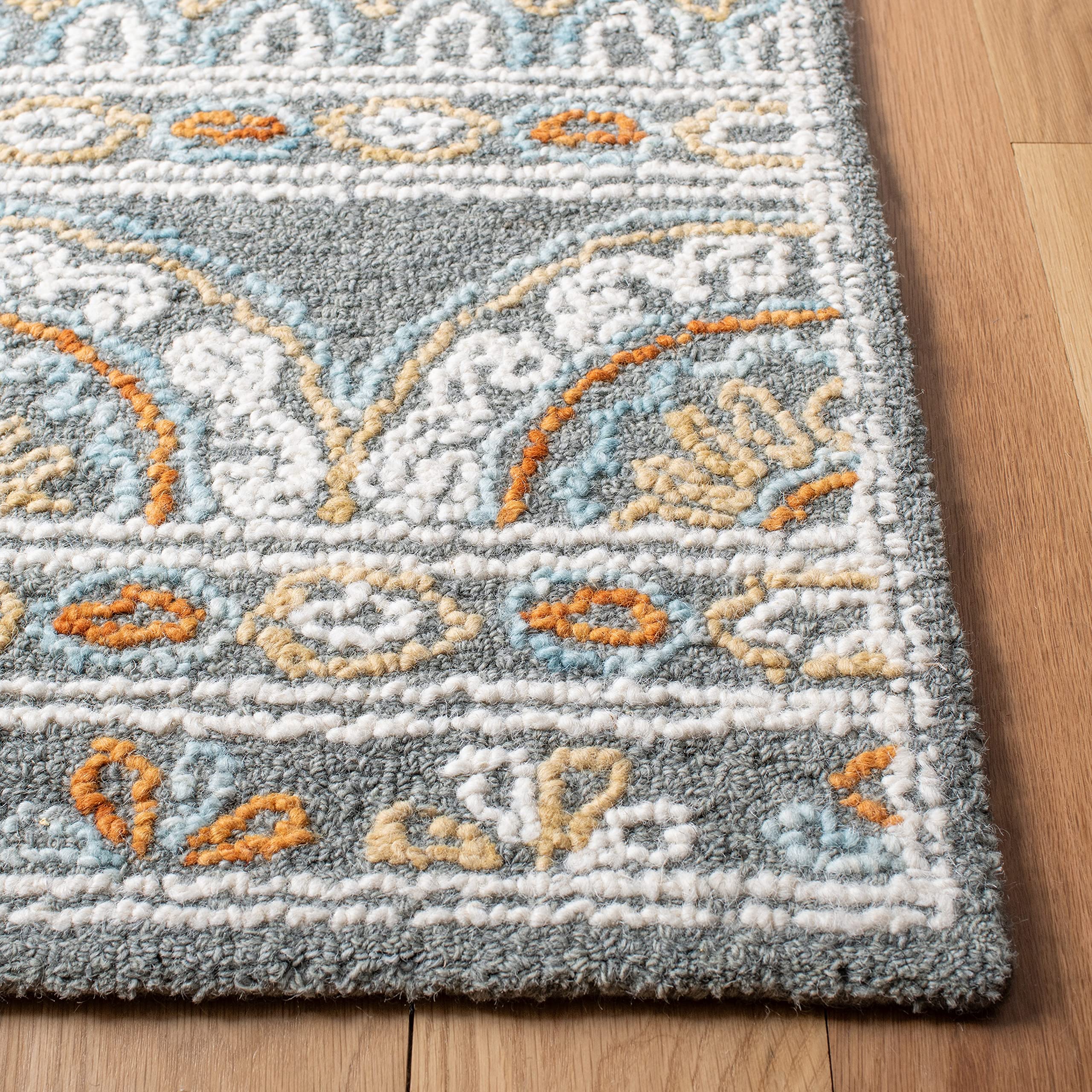 SAFAVIEH Blossom Collection 10' x 14' Grey/Ivory BLM609F Handmade Premium Wool Living Room Dining Bedroom Area Rug