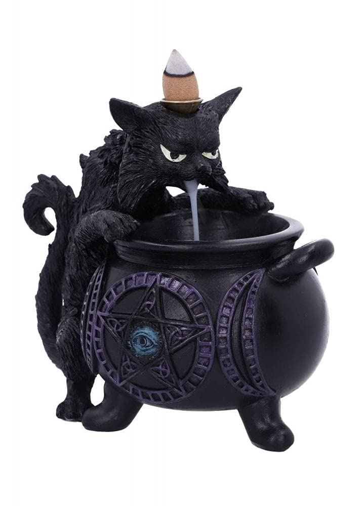 Nemesis Now Spite's Cauldron Backflow Incense Burner Black Cat Familiar 16.3cm