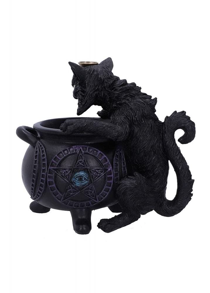 Nemesis Now Spite's Cauldron Backflow Incense Burner Black Cat Familiar 16.3cm