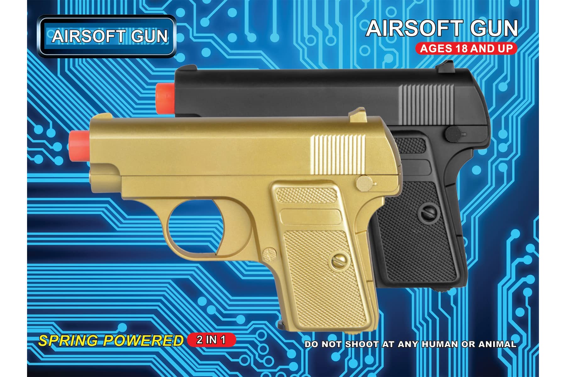 Lightweight Pocket Dual Airsoft Spring Pistols Gold & Black for Cosplay James Bond Costume, Spring Pistol Gun Toy for Youth, Great Started kit for Beginner
