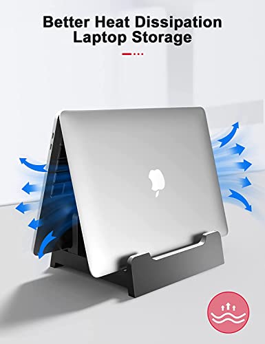 Vertical Laptop Stand with USB Hub, Plastic Dual-Slot Laptop Holder Adjustable Dock Size, Laptop Docking Station with 1 USB-C and 4 USB-A Ports, for All MacBook/Surface/HP/Dell/iPad Up to 17.3 inches