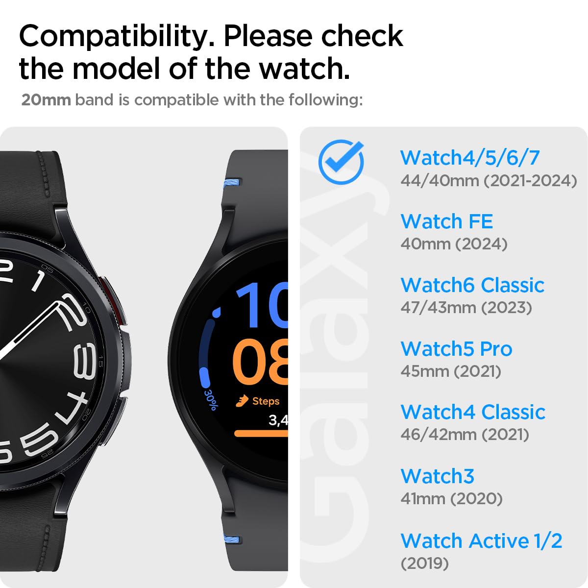 Spigen Modern Fit Designed For Samsung Galaxy Watch 7 44/40mm, FE 40mm, 6/5/4 44/40mm, Classic 6 47/43mm, 5 Pro 45mm, 4 Classic 46/42mm, 3 41mm, Active 1&2 Band - Silver