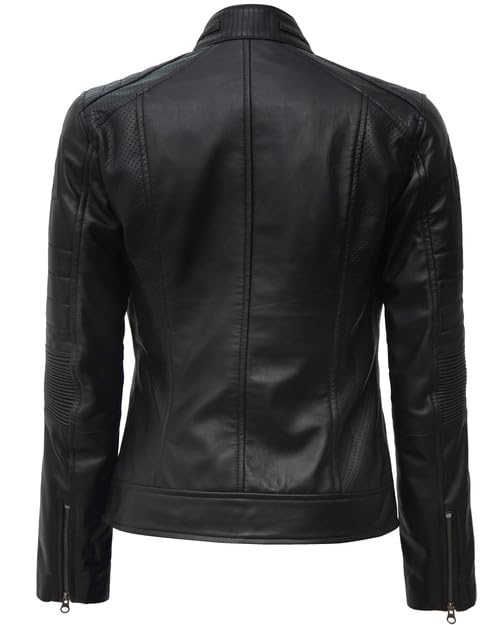 Decrum Women Leather Jacket - Leather Jacket for Women | [1313725] Black Cafe Racer, XL