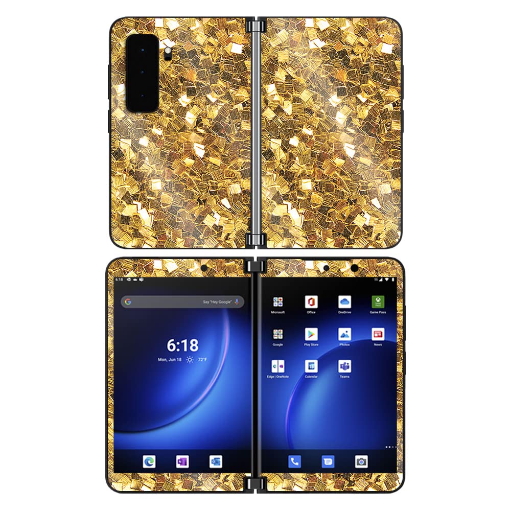 MightySkins Glossy Glitter Skin Compatible with Microsoft Surface Duo 2 - Gold Chips | Protective Durable High-Gloss Glitter Finish | Easy to Apply, Remove and Change Style | Made in The USA