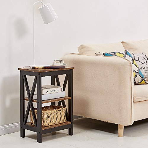 VECELO Modern X-Design Night Stand, Nightstands End Storage Versatile Shelf Side Table,Easy Assembly, Retro Brown