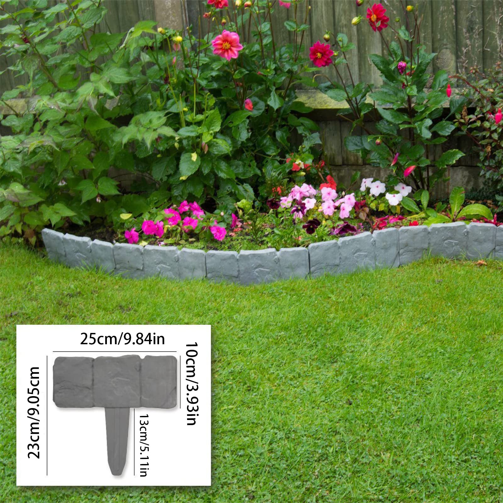 Fonzci 10Pcs Garden Plastic Fence Edging Garden Lawn Edging Plant Border Lawn Fence Stone Effect Fence Stone Edging for Walkways Landscape Garden Patio