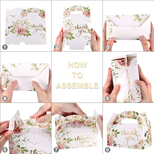 SOSFKIM Gable Treat Boxes Large 24 Pack - Floral Party Favor Boxes Bulk Embossed Foil 6.3x 3.5x 3.5in - Goodie Gable Boxes for Baby Shower, Wedding, Birthday