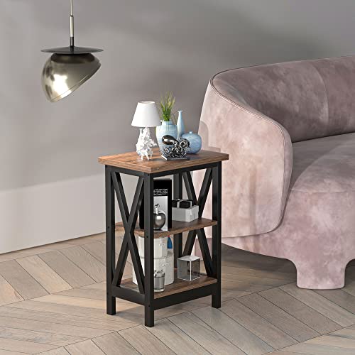 VECELO Modern X-Design Night Stand, Nightstands End Storage Versatile Shelf Side Table,Easy Assembly, Retro Brown