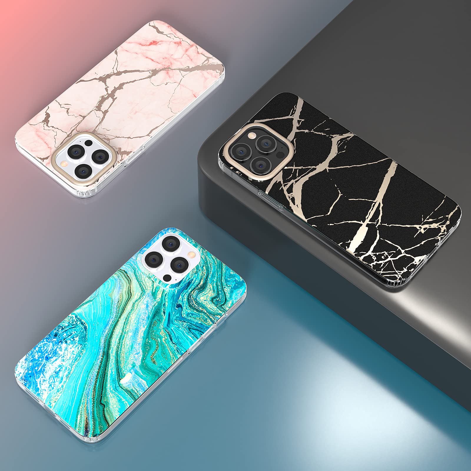 MATEPROX Compatible with iPhone 13 Pro Max case Marble Design Slim Thin Stylish Geometric Cover for iPhone 13 Pro Max 6.7" 2021(Frosted Pink)