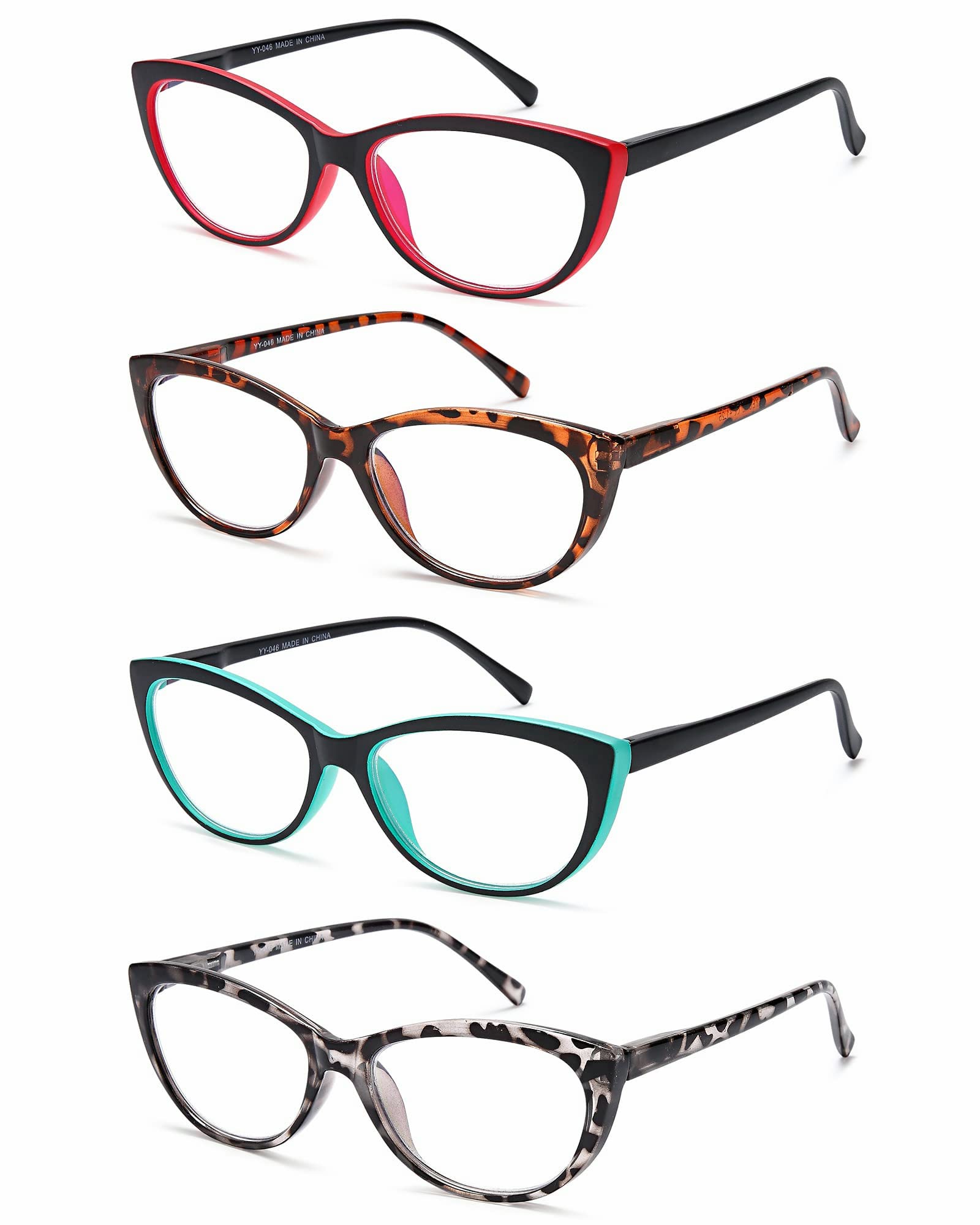 EYEURL 4 Pack Cat Eye Reading Glasses for Women, Blue Light Blocking Readers Lightweight Spring Hinge Anti Eyestrain UV Fashion Eyeglasses +2.50