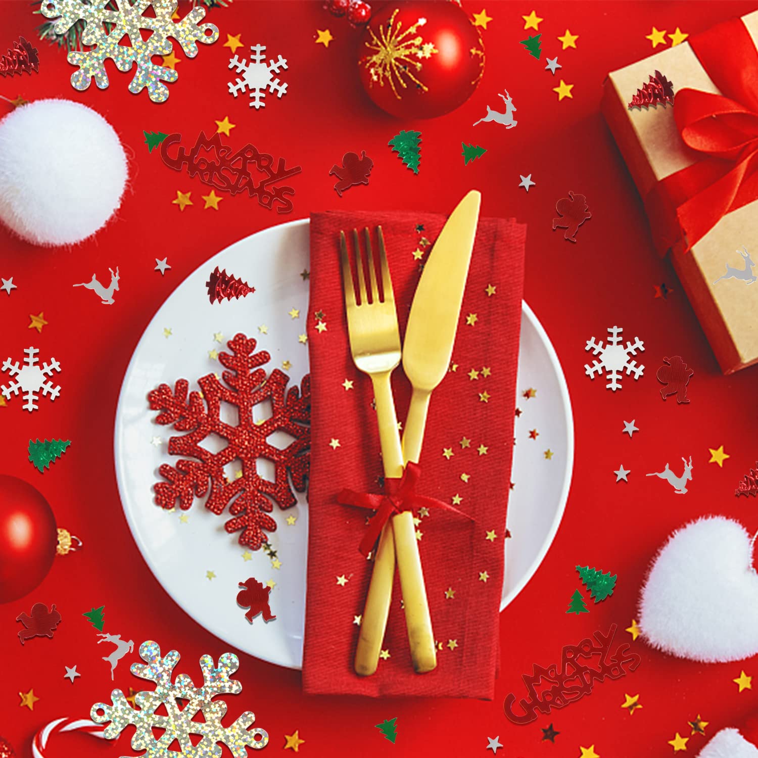 FOIMAS 7200pcs Christmas Confetti,Snowflake Santa Claus Metallic Foil Sequins Glitter Table Scatters for Party Decoration