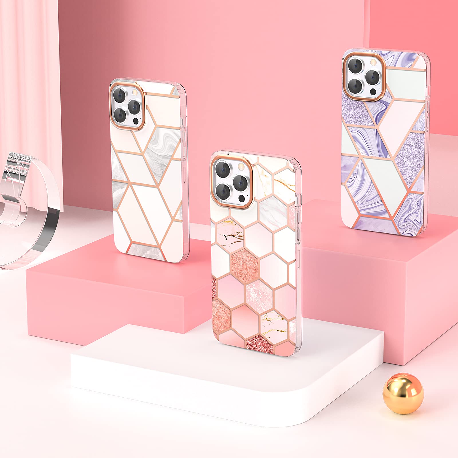 MATEPROX Compatible with iPhone 13 Pro Max case Marble Design Slim Thin Stylish Geometric Cover for iPhone 13 Pro Max 6.7" 2021(Frosted Pink)