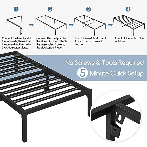 Yaheetech 13 Inch Twin Metal Platform Bed Frame Mattress Foundation with Ultra-Durable Steel Slat Support/Easy Assembly/No Box Spring Needed/Black