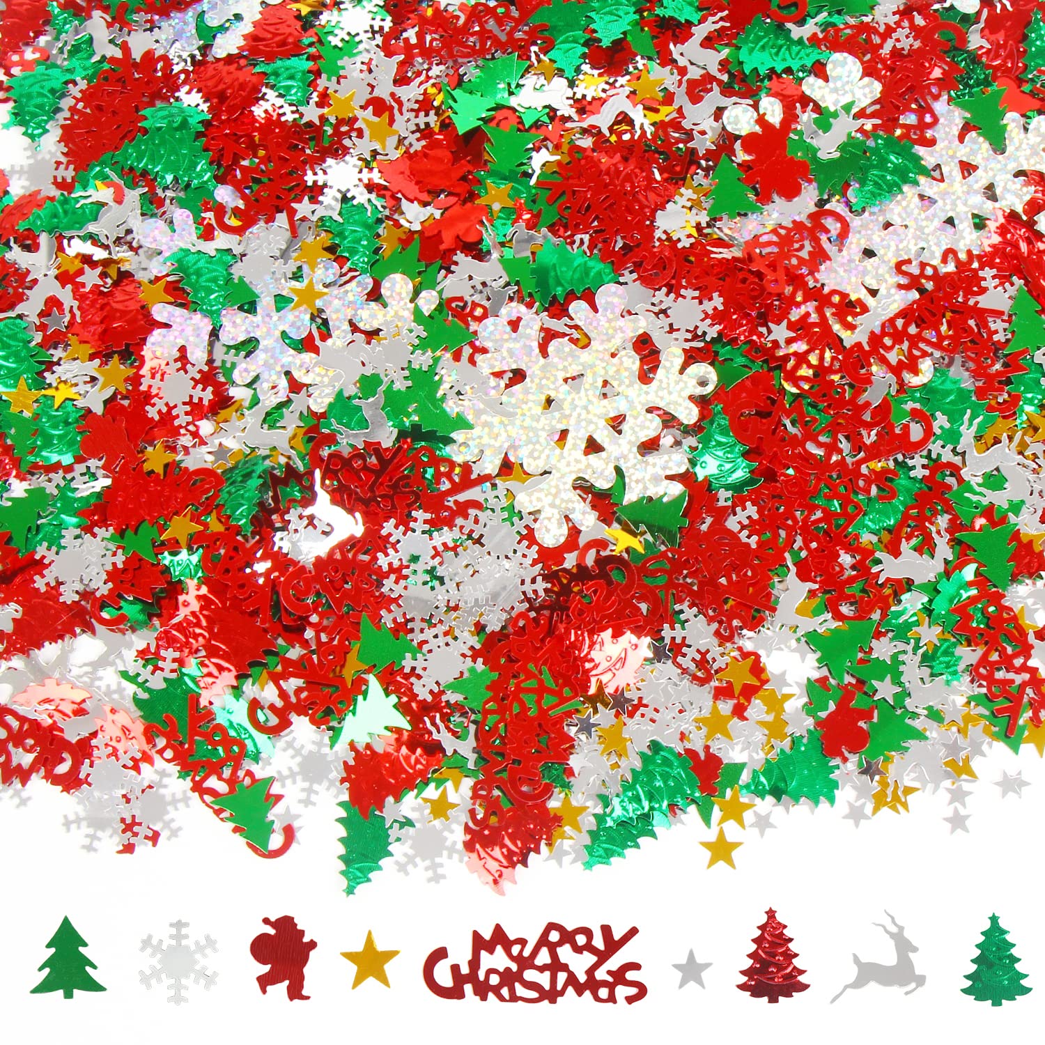 FOIMAS 7200pcs Christmas Confetti,Snowflake Santa Claus Metallic Foil Sequins Glitter Table Scatters for Party Decoration