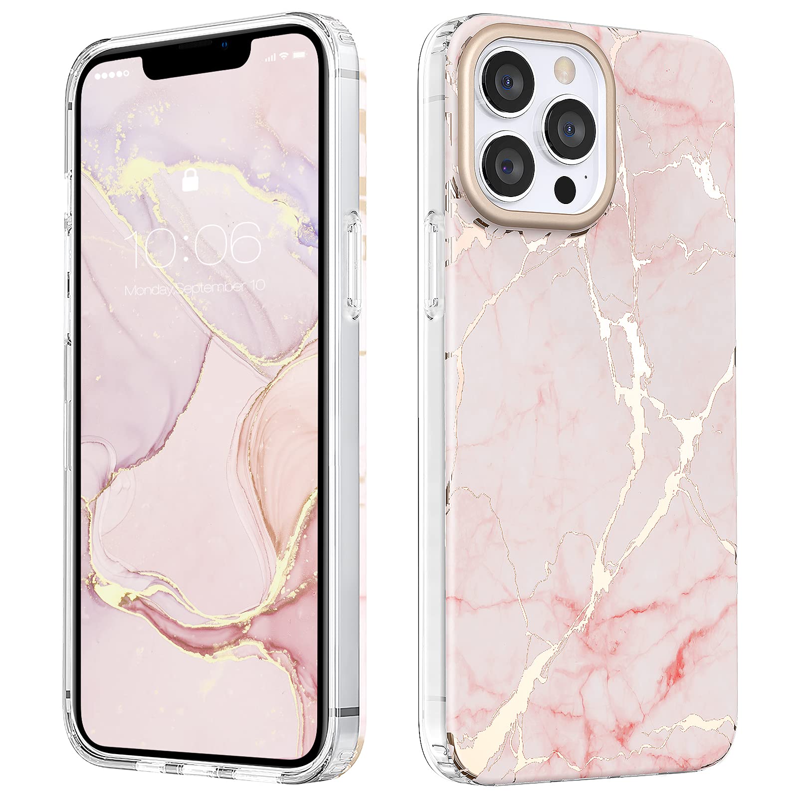 MATEPROX Compatible with iPhone 13 Pro Max case Marble Design Slim Thin Stylish Geometric Cover for iPhone 13 Pro Max 6.7" 2021(Frosted Pink)