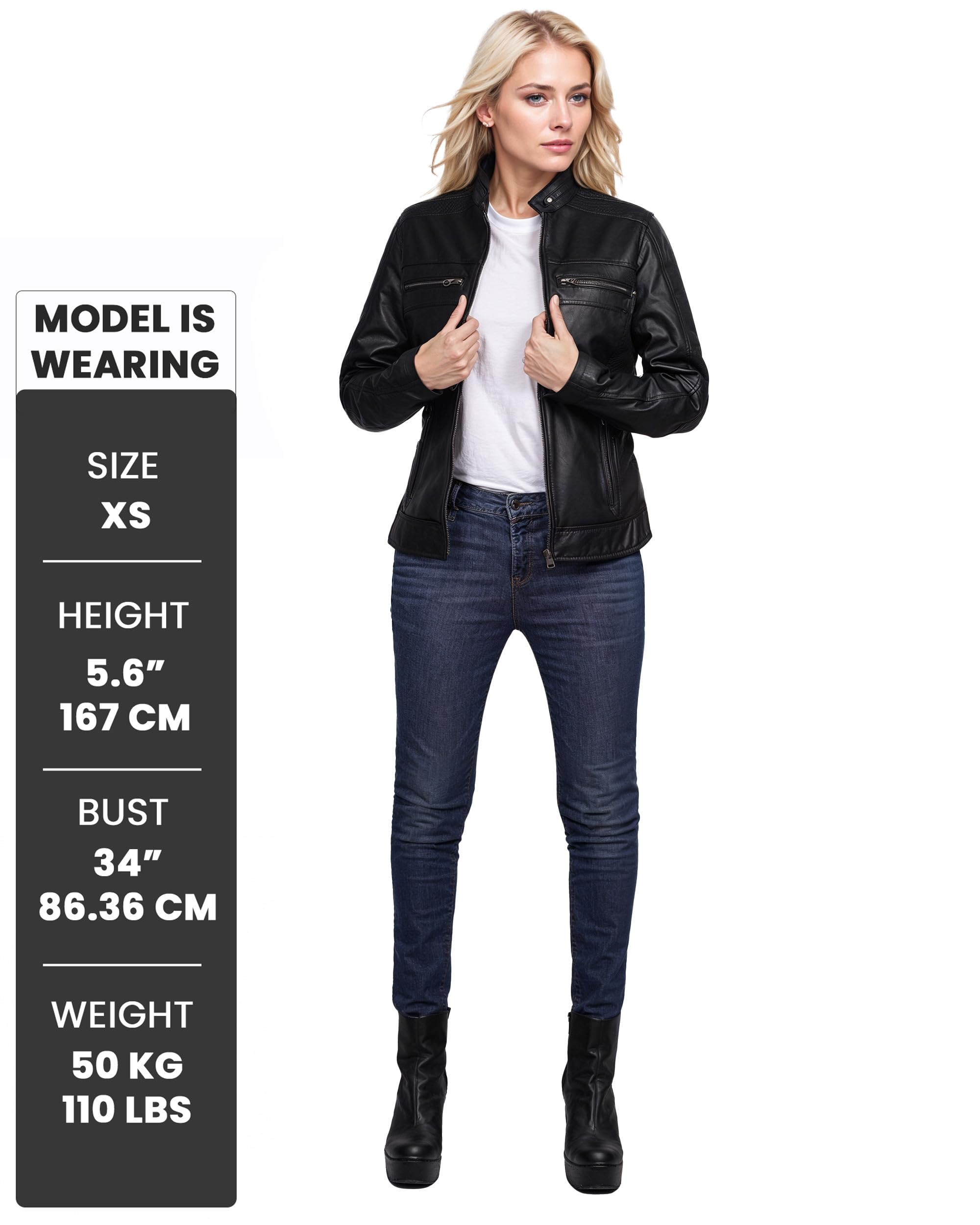 Decrum Woman Black Leather Jacket - Women's Leather & Faux Leather Jackets & Coats | [1313722] Black Cafe Racer, S