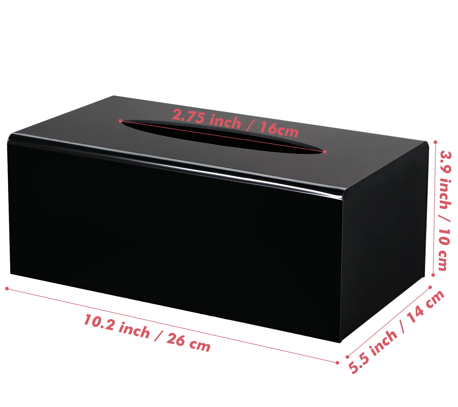 Kamehame Tissue Box Cover Rectangle Acrylic Tissue Holder 10.2x5.5x3.9 Inch Black Dryer Sheet Holder Container Tissue Dispenser for Home Bathroom Kitchen and Office