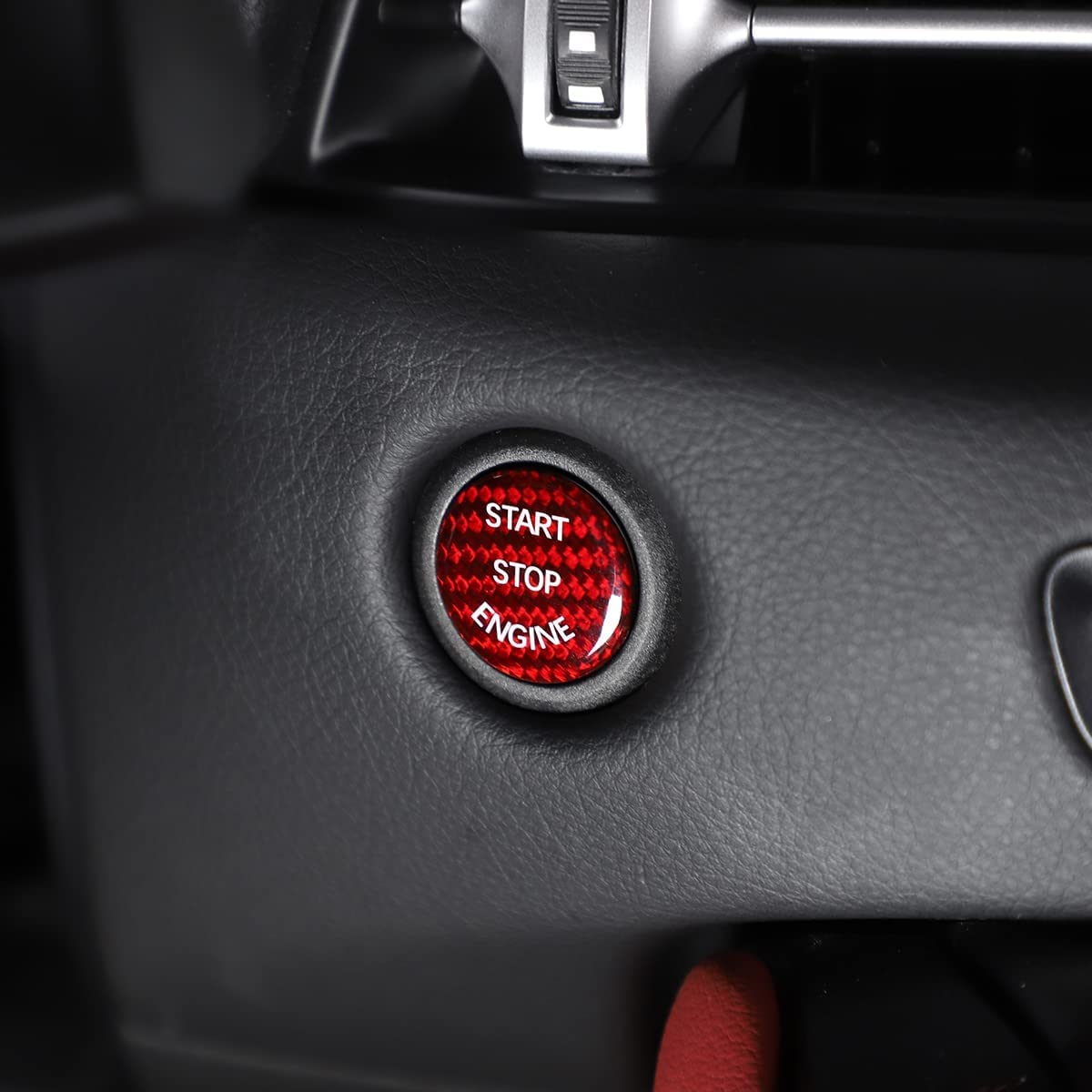 car one-Key Ignition Start Real Carbon Fiber Patch Decoration for Toyota Supra GR A90 A91 MK5 2020-2022 Car Accessories (Red Carbon Fiber)