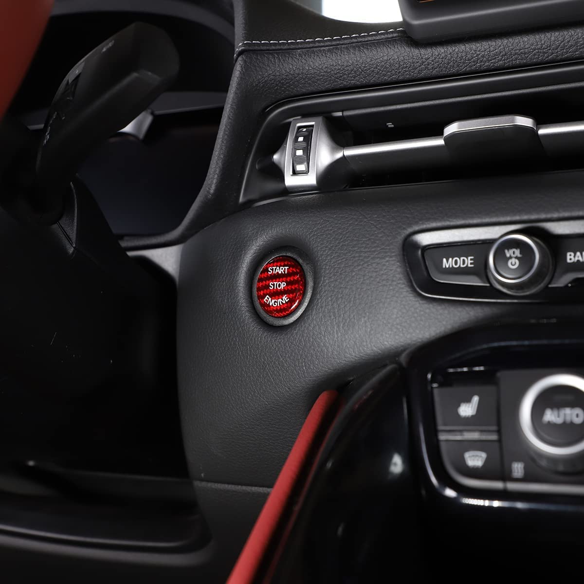 car one-Key Ignition Start Real Carbon Fiber Patch Decoration for Toyota Supra GR A90 A91 MK5 2020-2022 Car Accessories (Red Carbon Fiber)