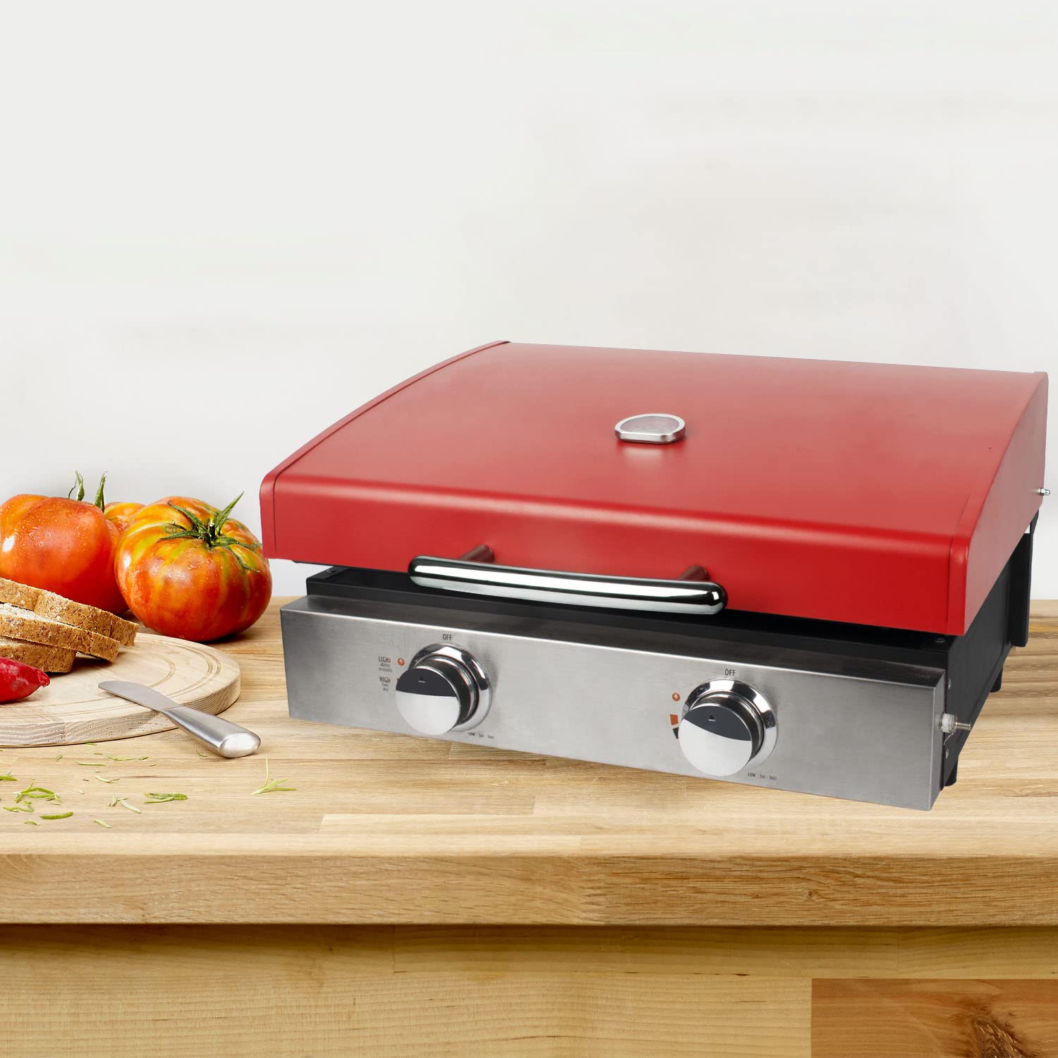 Hard Cover Hood with Temperature Gauge for Blackstone 22 inch Table Top Griddle, 5011 Griddle Hood for Blackstone 22" Grill, Red