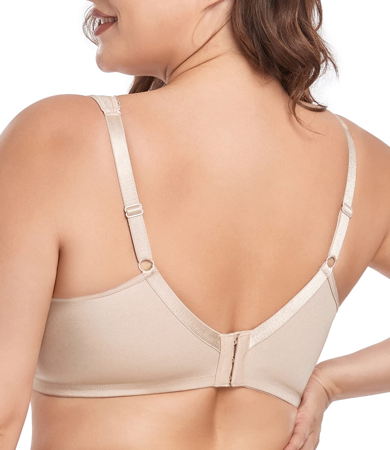 wirarpa Women's Bras Comfortable Ultimate Soft Wireless Full Coverage Floral Jacquard Non-Padded Plus Size Bra Beige 42D