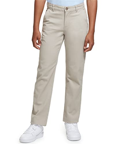 IZOD Boys' School Uniform Twill Khaki Pants, Flat Front & Comfortable Waistband, 16 Husky