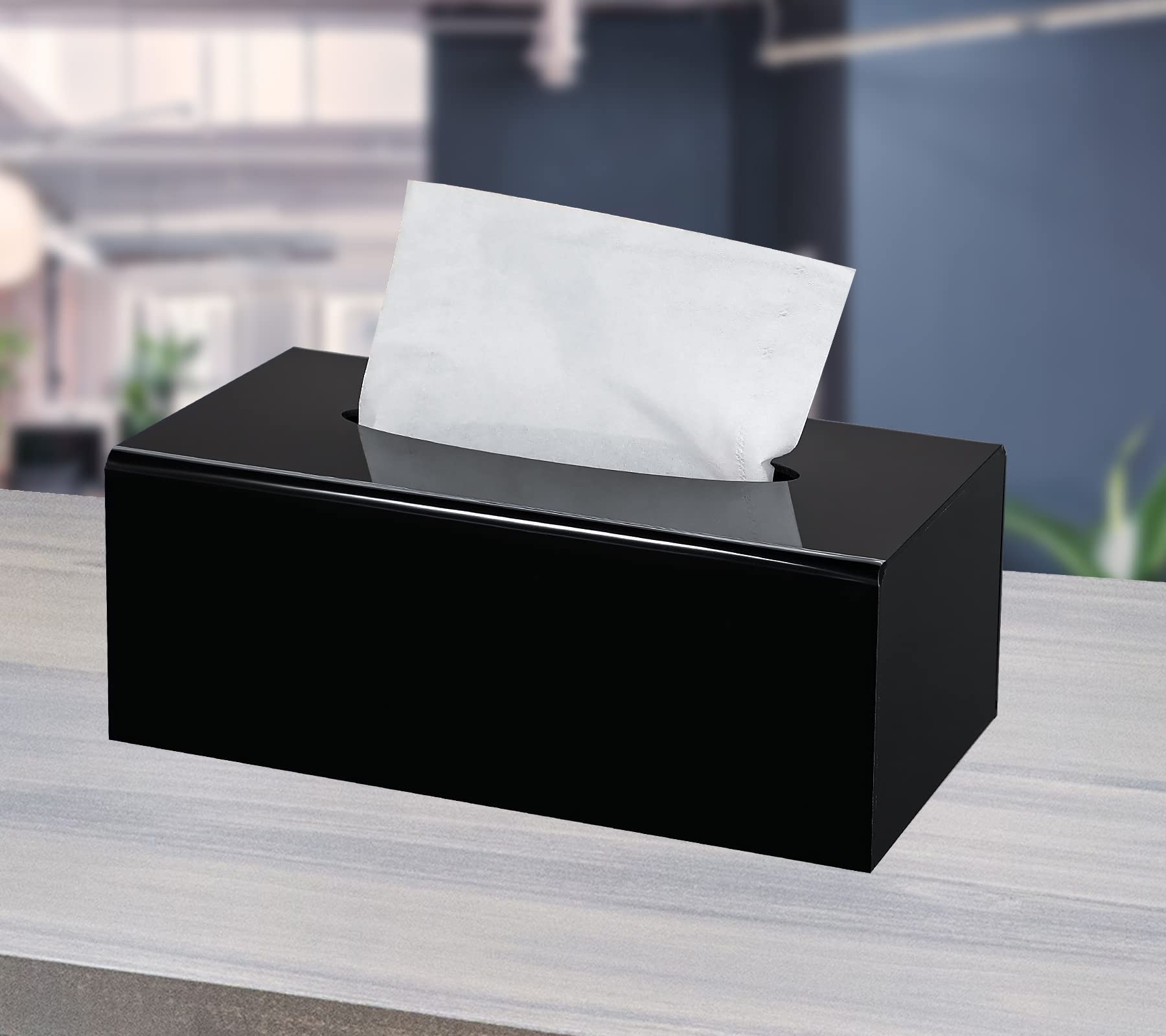 Kamehame Tissue Box Cover Rectangle Acrylic Tissue Holder 10.2x5.5x3.9 Inch Black Dryer Sheet Holder Container Tissue Dispenser for Home Bathroom Kitchen and Office