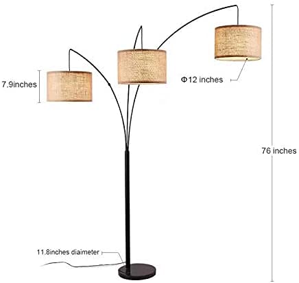 Over Couch Arc Lamps, Multi Head Tree Floor Lamp for Living Room, 3 Lights Standing Lamps Floor with Mable Heavy Base (Black)