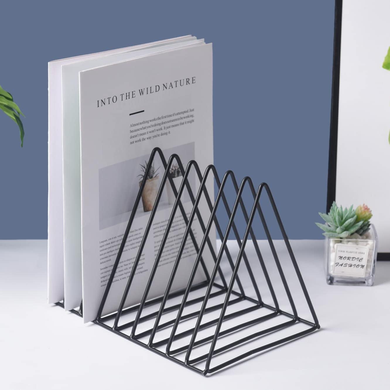 Ylu Yni 2 Pcs Set, Black Triangle Metal Wire Vinyl Record Storage, Plate Rack, Storage Holder for Magazines, Files, Albums Folders, Newspapers, 9 Slot (2PCS)