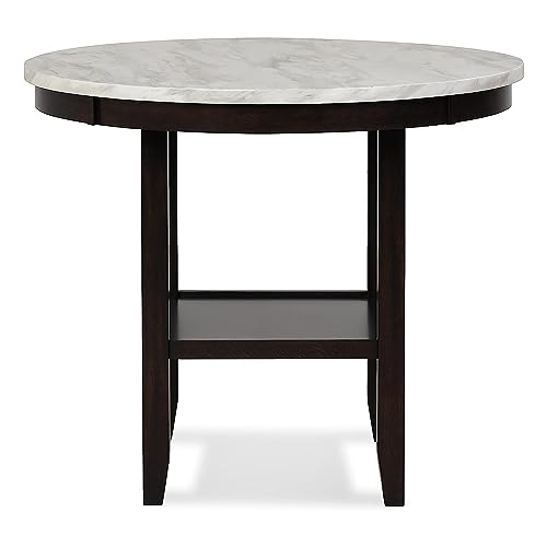 New Classic Furniture Celeste 5-Piece Faux Marble Round Counter Set with 1 Table and 4 Chairs, 42-Inch, Black