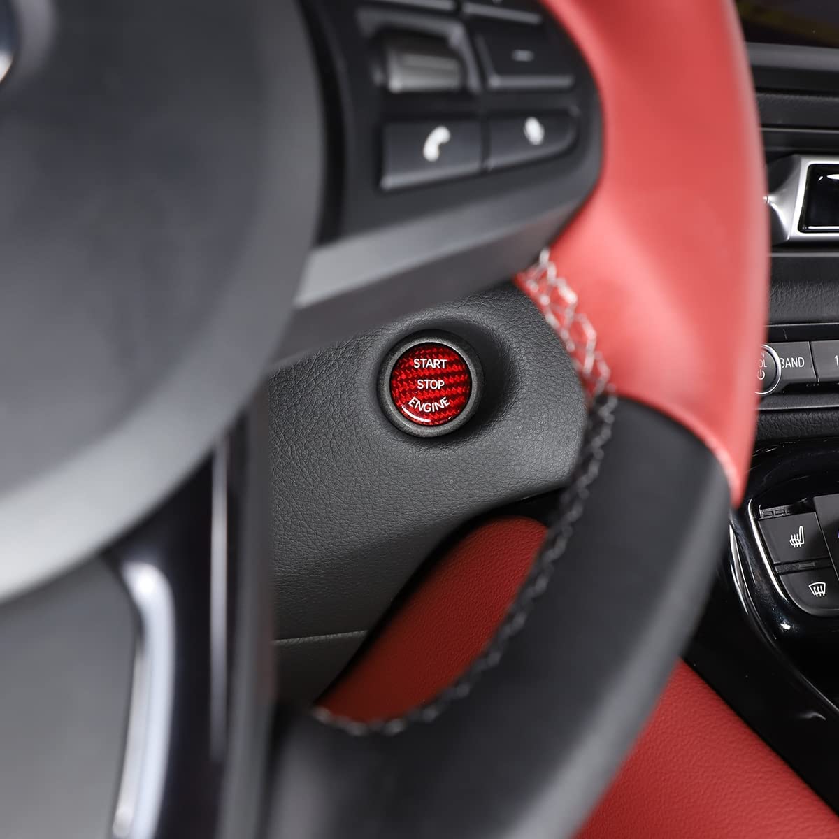 car one-Key Ignition Start Real Carbon Fiber Patch Decoration for Toyota Supra GR A90 A91 MK5 2020-2022 Car Accessories (Red Carbon Fiber)