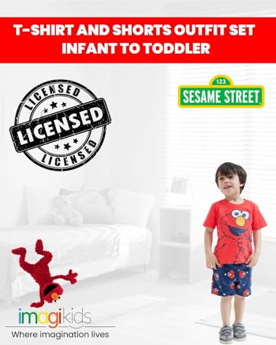 Sesame Street Elmo Toddler Boys T-Shirt and French Terry Shorts Outfit Set Blue/Red 2T