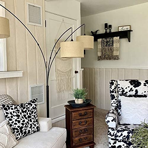 Over Couch Arc Lamps, Multi Head Tree Floor Lamp for Living Room, 3 Lights Standing Lamps Floor with Mable Heavy Base (Black)
