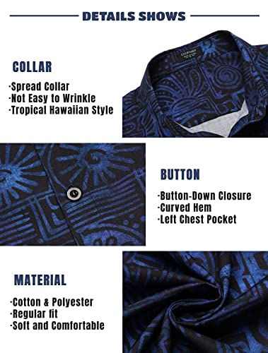 COOFANDY Men's Hawaiian Shirts Casual Short Sleeve Button Down Tropical Beach Shirt Whith Pocket Blue