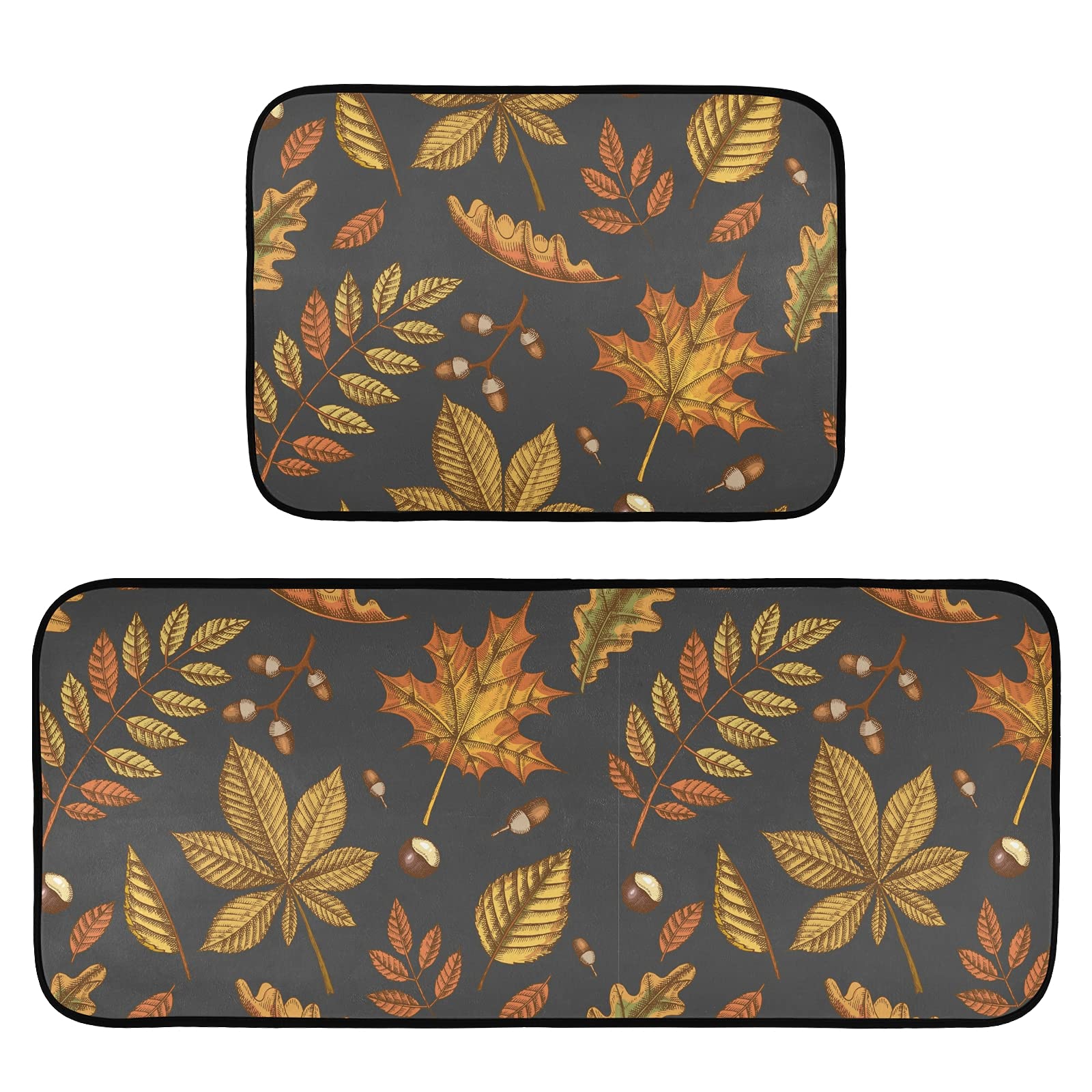 Emelivor Autumn Fall Kitchen Mat Set of 2 Anti-Fatigue Kitchen Rug Set Non Slip Cushioned Heavy Duty Memory Foam Kitchen Rugs and Mats Comfort Mat for Farmhouse Doormat Laundry