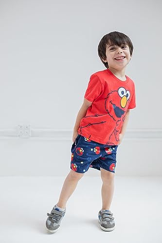 Sesame Street Elmo Toddler Boys T-Shirt and French Terry Shorts Outfit Set Blue/Red 2T