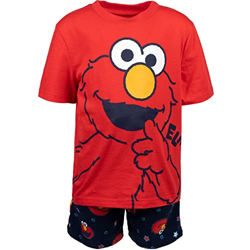 Sesame Street Elmo Toddler Boys T-Shirt and French Terry Shorts Outfit Set Blue/Red 2T