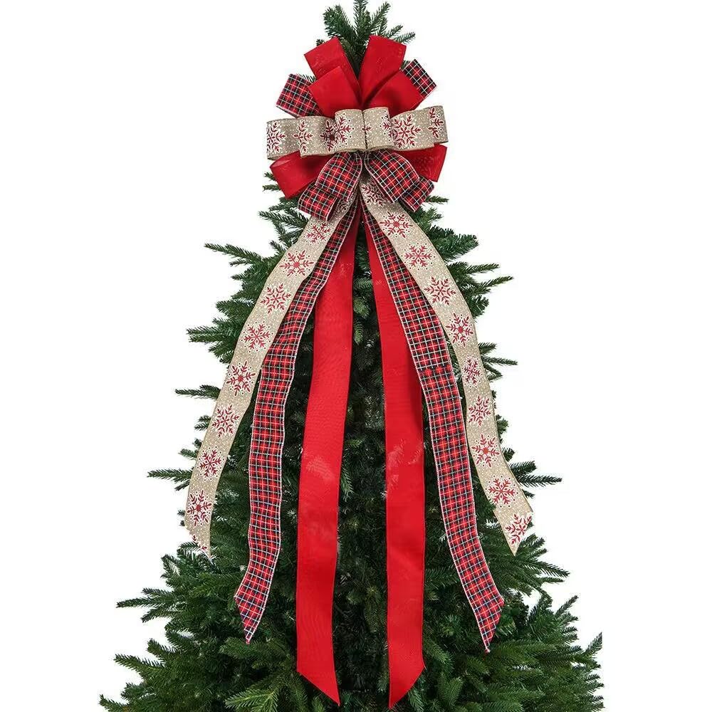 YYCRAFT 20 Yards Burlap Christmas Wired Edge Ribbons Red Plaid Reindeer Bear Trees Printed Ribbon for Christmas Home Wreath Craft Bow Wrapping Decoration