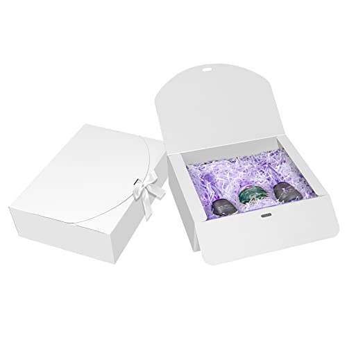 BoShahai 10 PCS Gift Boxes with Lids, 10.6x7.8x3.1 Inch Kraft Paper Gift Box, White Gift Boxes with Ribbon, Bridesmaid Proposal Box for Wedding, Packaging, Present, Birthday, Cupcake Boxes