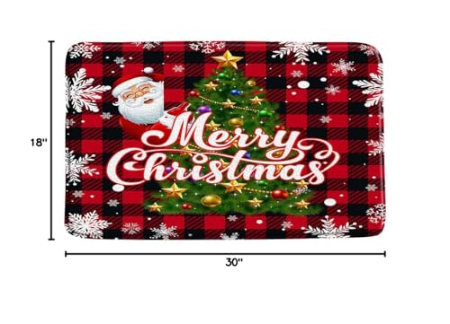 YSATNSFT Merry Christmas Bath Mat Xmas Tree Cute Santa White Snowflake Red Black Buffale Check Plaid Rustic Farmhouse Bathroom Bedroom Kitchen Toilet Rug Soft Memory Foam Backing,18x30 Inch