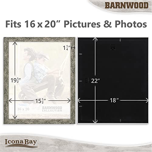 Icona Bay 16x20 Brown Oak Picture Frame, Country Rustic Style 16 x 20 Poster Frame, Wall Mount Only, Barnwood Collection