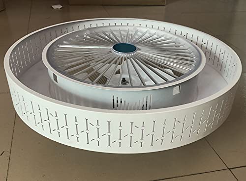 22'' Modern LED Invisible Ceiling Fan with light 3-Color 3-Speed 64W 7 Acrylic Blades Round Enclosed Chandelier Fan with Remote Control Semi Flush Mount Quiet for Bedroom Living Room (Bamboo leaf)
