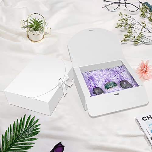 BoShahai 10 PCS Gift Boxes with Lids, 10.6x7.8x3.1 Inch Kraft Paper Gift Box, White Gift Boxes with Ribbon, Bridesmaid Proposal Box for Wedding, Packaging, Present, Birthday, Cupcake Boxes