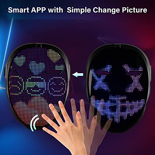 Halloween Mask LED Face Transforming Mask with Bluetooth Programmable for Halloween Masquerade Costumes Cosplay Party Light Up Mask for Adult Men Women, APP or Gesture Control, Rechargeable