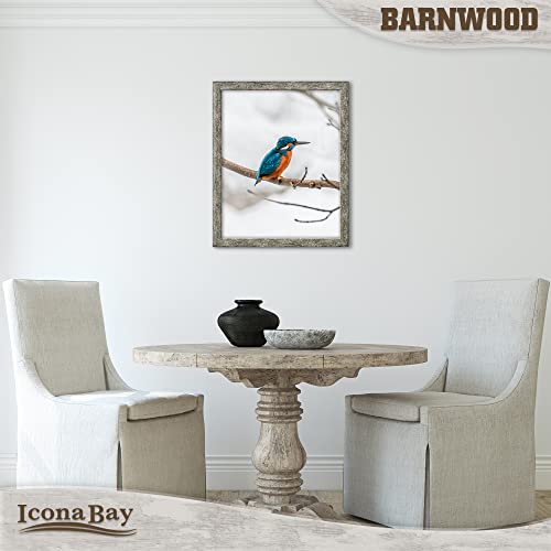 Icona Bay 16x20 Brown Oak Picture Frame, Country Rustic Style 16 x 20 Poster Frame, Wall Mount Only, Barnwood Collection