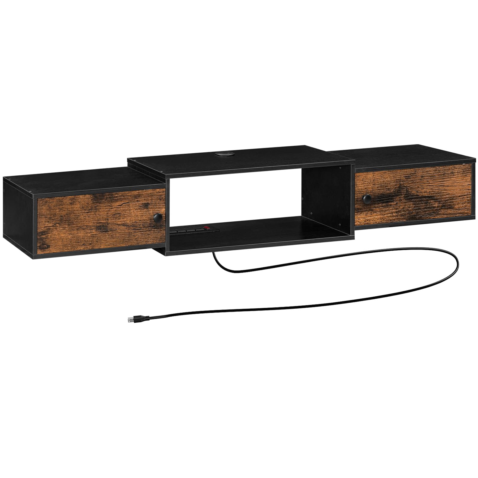 HOOBRO Floating TV Stand with Power Outlet 55", Modern Wall Mounted Media Console Shelf Cabinet for Under TV Storage, Entertainment Center, Living Room, Bedroom, Rustic Brown and Black BF11DS01