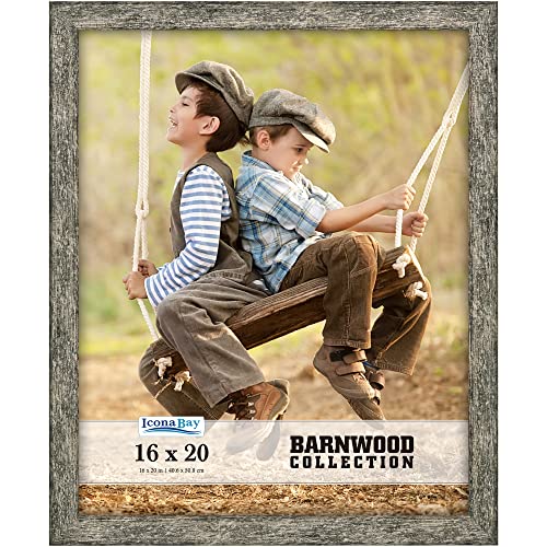 Icona Bay 16x20 Brown Oak Picture Frame, Country Rustic Style 16 x 20 Poster Frame, Wall Mount Only, Barnwood Collection