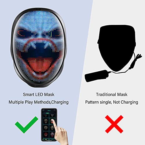 Halloween Mask LED Face Transforming Mask with Bluetooth Programmable for Halloween Masquerade Costumes Cosplay Party Light Up Mask for Adult Men Women, APP or Gesture Control, Rechargeable